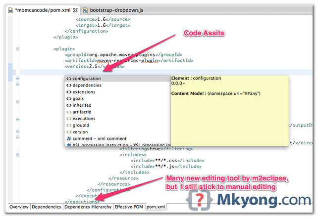 Eclipse Code Assist In Maven Pom xml Mkyong