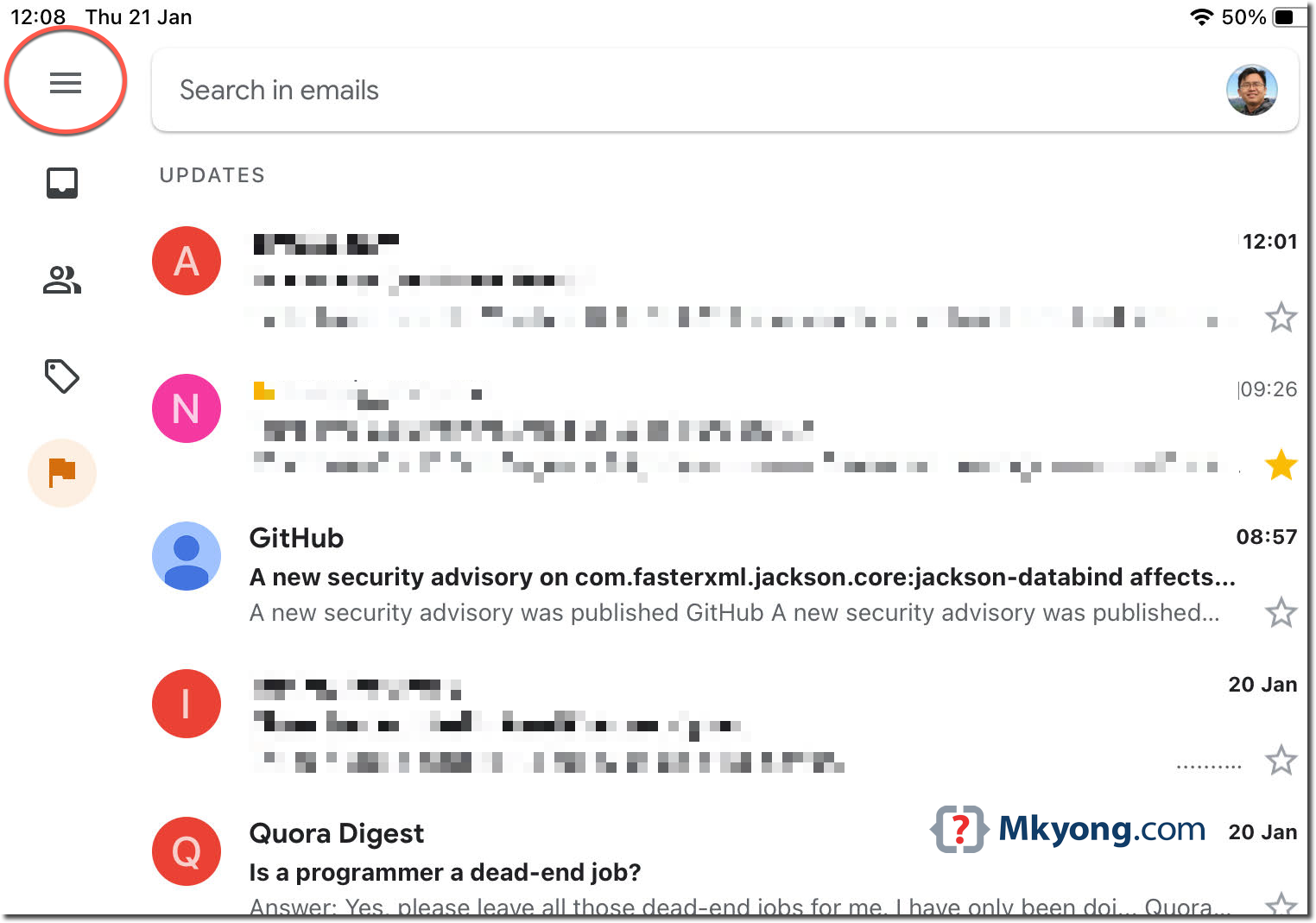 Gmail dark mode on Desktop, Android and iPhone - Mkyong.com