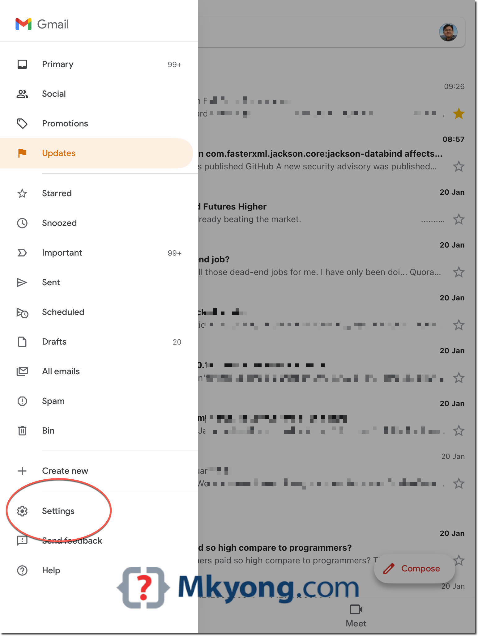 Gmail dark mode on Desktop, Android and iPhone - Mkyong.com